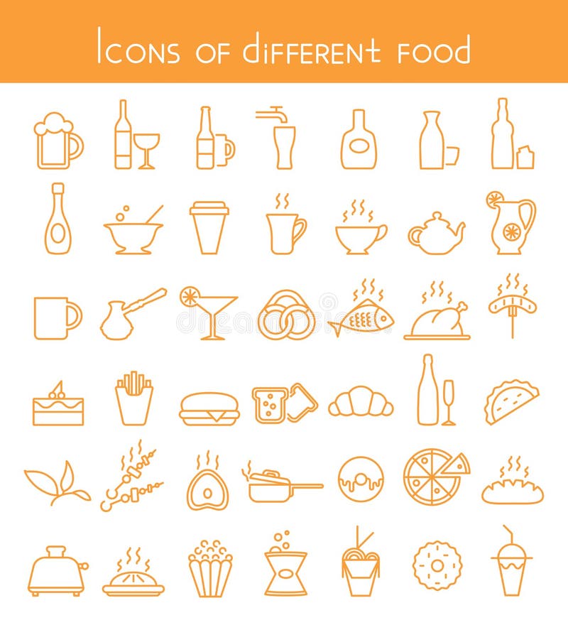 Icons of different food stock vector. Illustration of bottle - 78888298