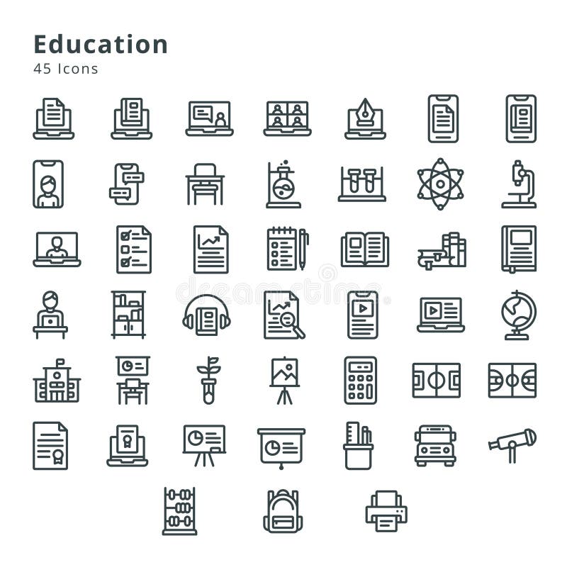 45 icons on education stock vector. Illustration of biology - 268587605