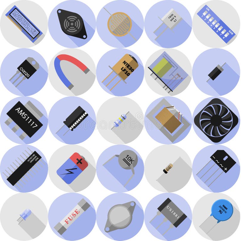 Icons of Electronic Components Stock Illustration - Illustration of ...