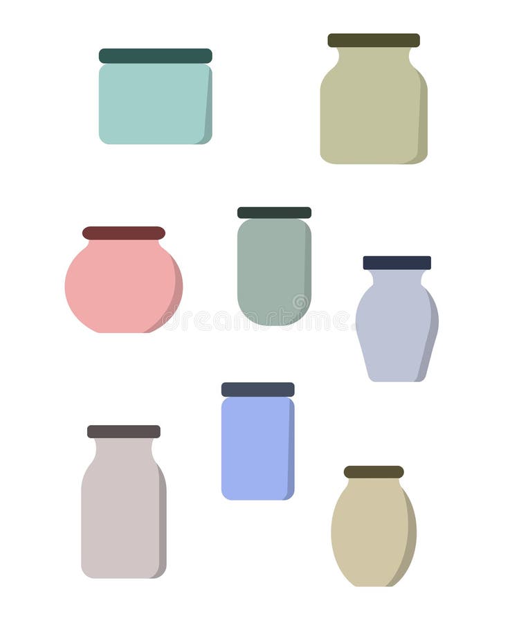 Icons of Empty Glass Jars Set Stock Illustration - Illustration of jars ...