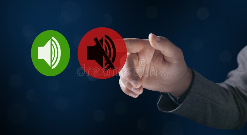 Icons of Enabled and Disabled Sound. Man Tapping on the Screen Stock ...