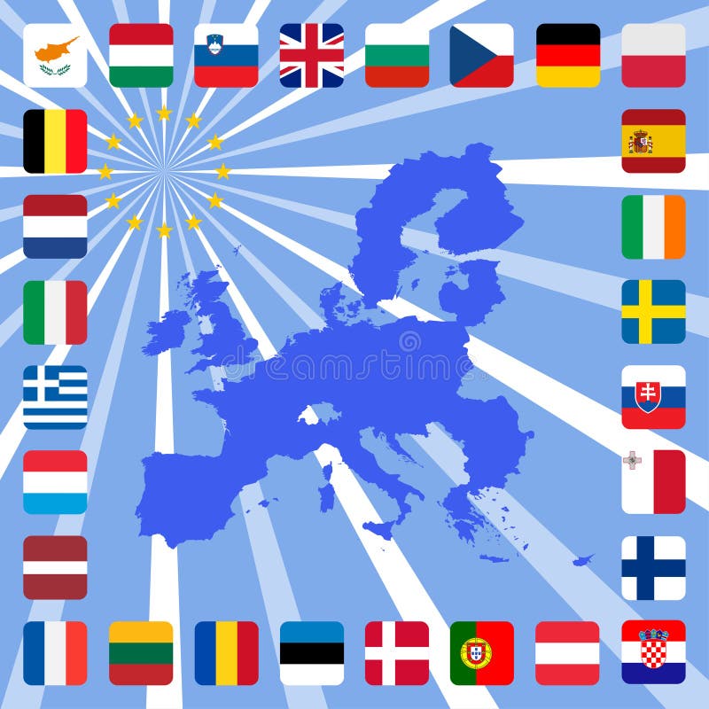 28 Icons of European Union with Map Stock Vector - Illustration of ...