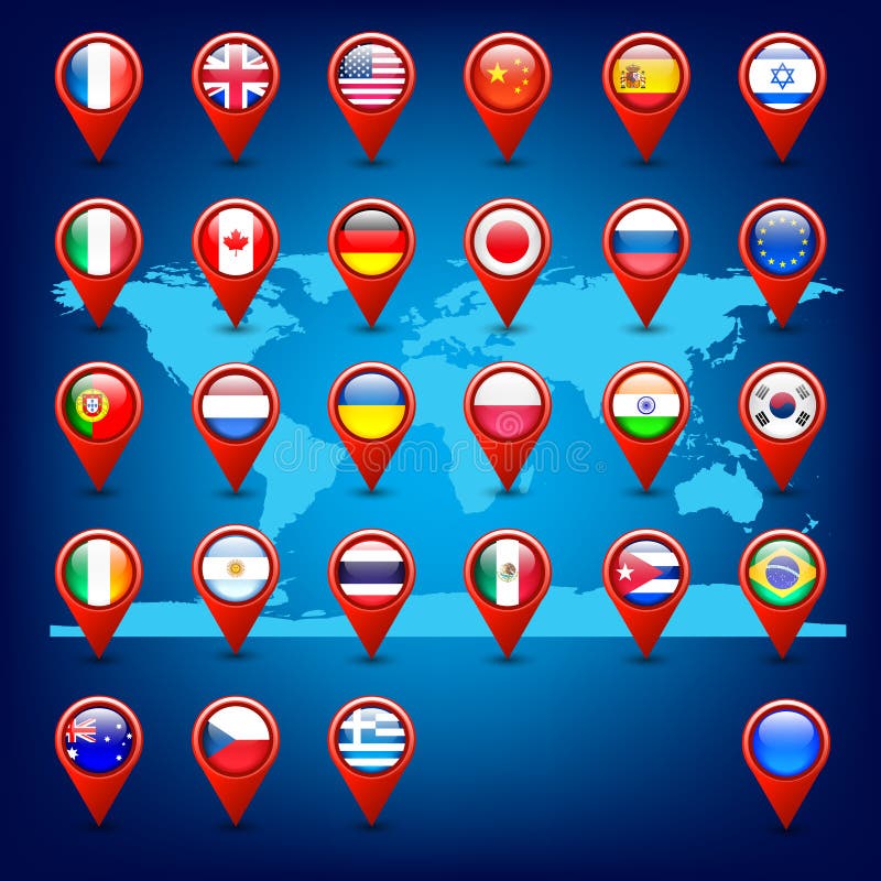 Icons with Flags on the World Map Stock Vector - Illustration of ...