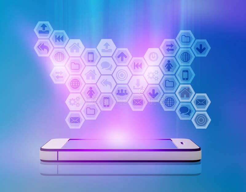 Icons on the Glow Screen Mobile Phone. Stock Photo - Image of circle ...