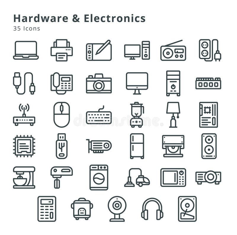 35 Icons on Hardware and Electronics Stock Vector - Illustration of ...