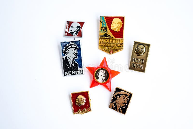 Icons with the Image of the Great Lenin Stock Photo - Image of insignia ...