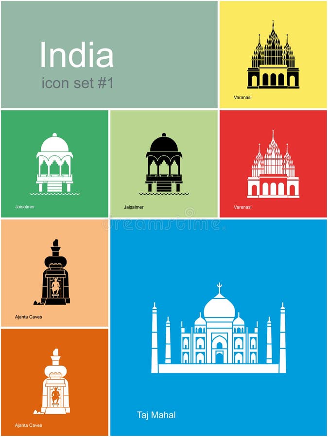 Icons of India stock vector. Illustration of holy, cave - 52715032
