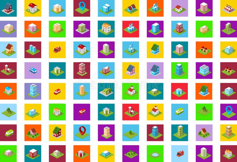 Icons Isometric city stock vector. Illustration of town - 68681542