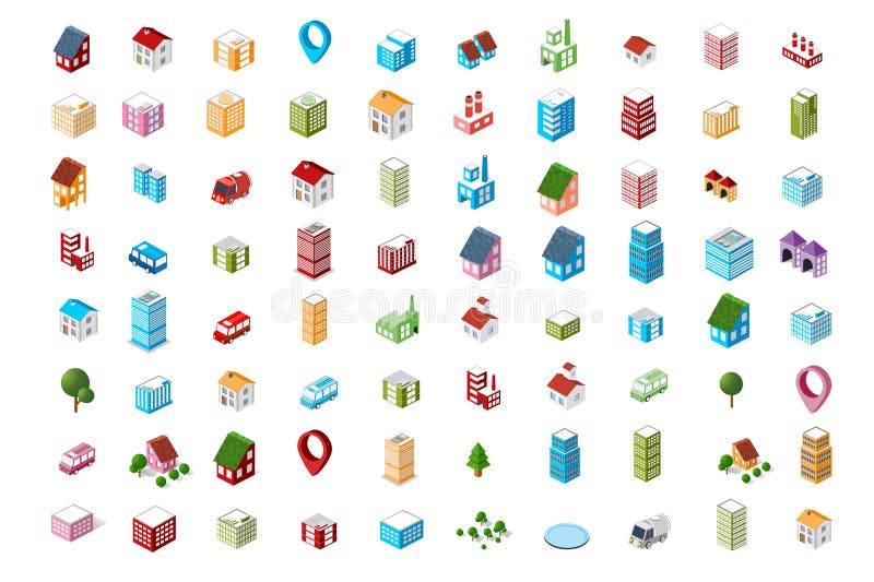 Icons Isometric city stock vector. Illustration of town - 68681542