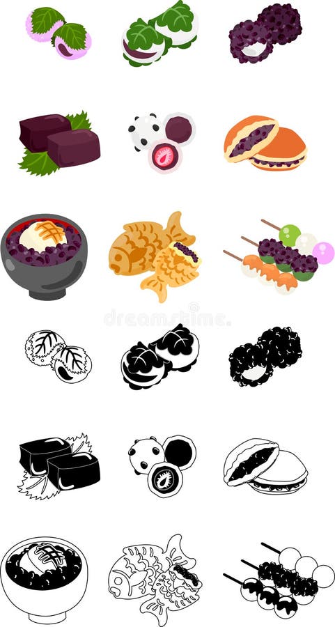 The Icons of Japanese Sweets Stock Vector - Illustration of line, color ...
