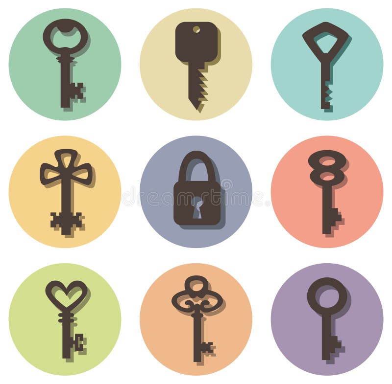 Icons of Keys of Different Shapes Stock Vector - Illustration of pastel ...