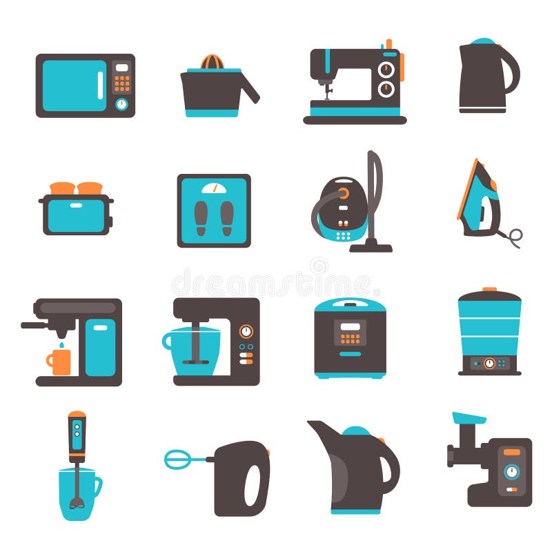 Icons with Kitchen Utensils Stock Vector - Illustration of ironing ...