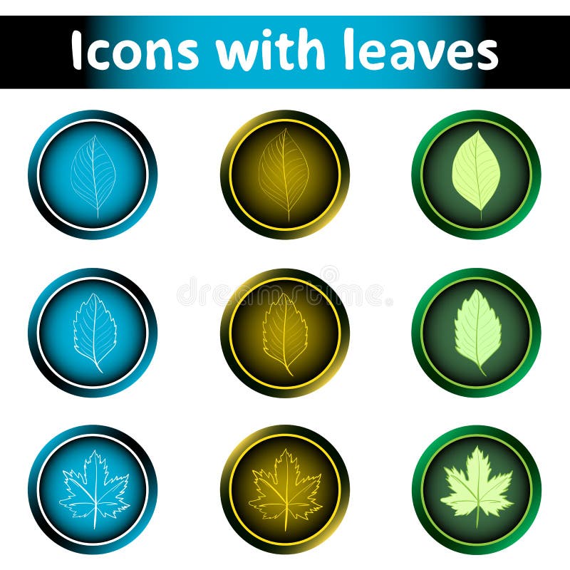 Icons with leaves stock vector. Illustration of contour - 68581983