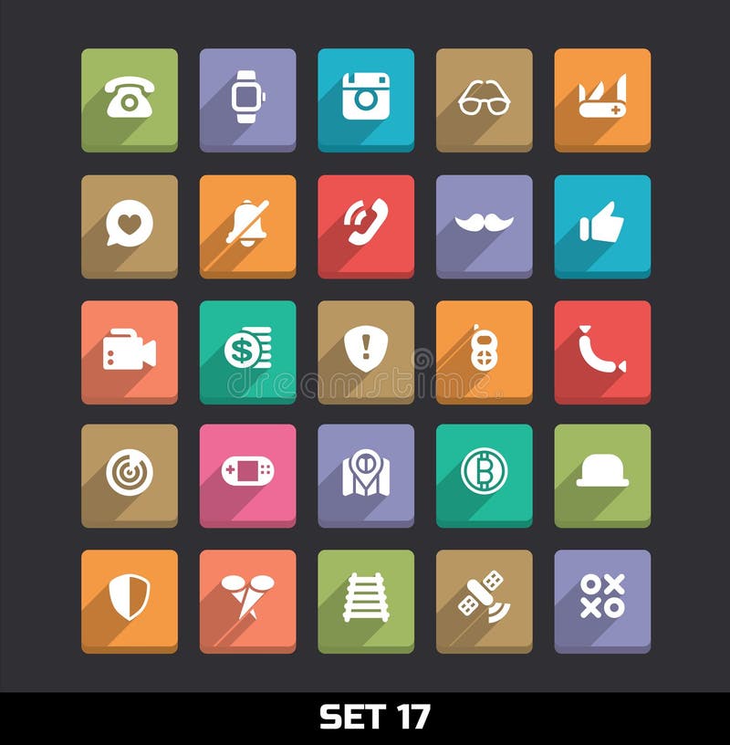 Icons with Long Shadow Set 17 Stock Vector - Illustration of like ...