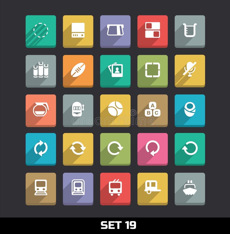 Icons with Long Shadow Set 19 Stock Vector - Illustration of long ...