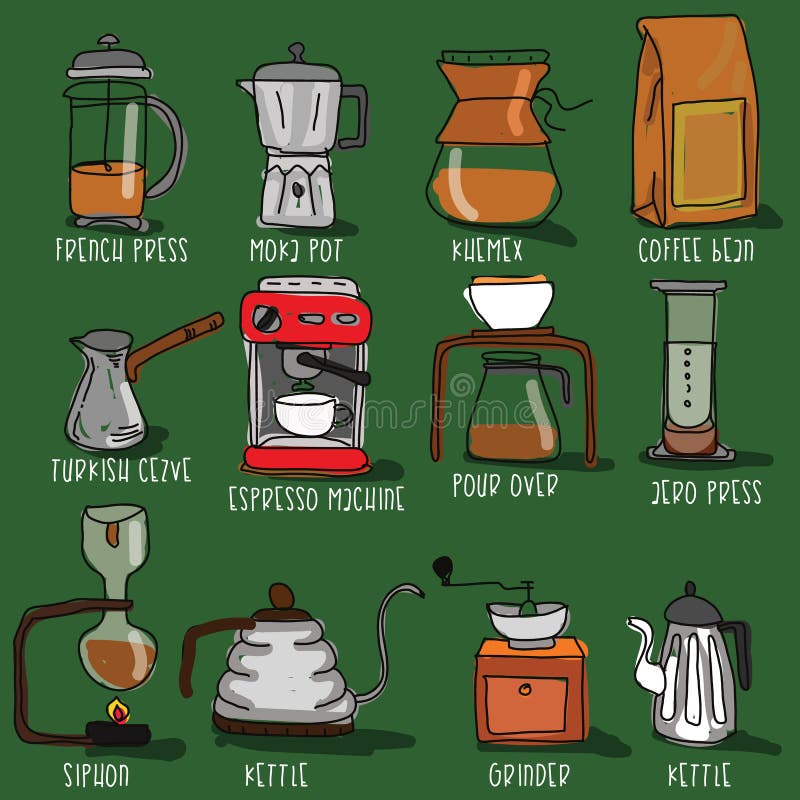 Icons for making coffee stock vector. Illustration of irish - 135595891