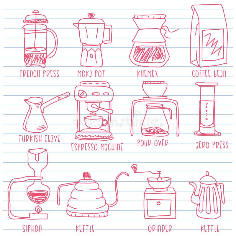 Making Coffee in Hand Drawn Stock Vector - Illustration of iced ...