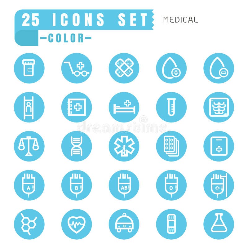 Icons Medical Color Thin White in the Circle Blue on White Background ...
