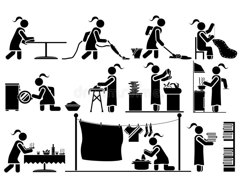 Icons of Men in Black Theme Housework Stock Illustration - Illustration ...