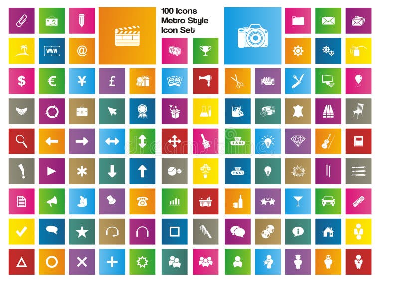 100 Icons - Metro Style Icon Set Stock Illustration - Illustration of ...