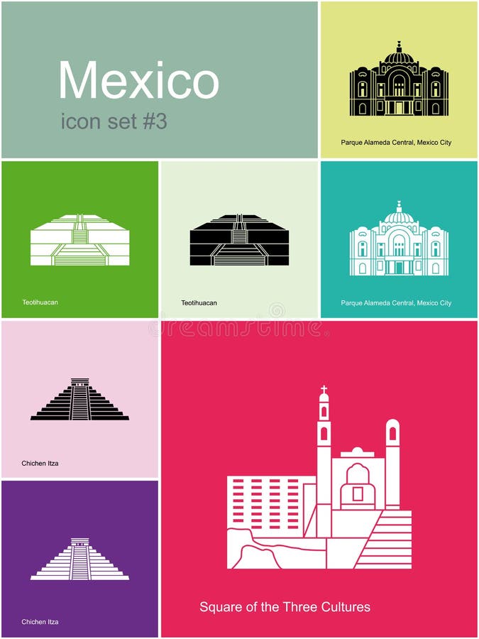 Icons of Mexico stock vector. Illustration of house, rock - 55188404