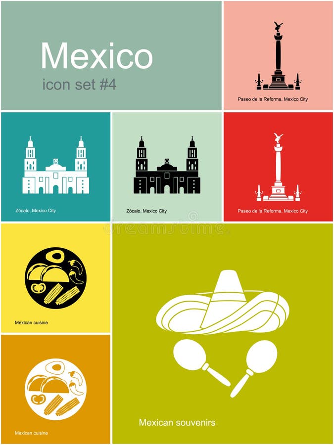Icons of Mexico stock vector. Illustration of house, rock - 55188404