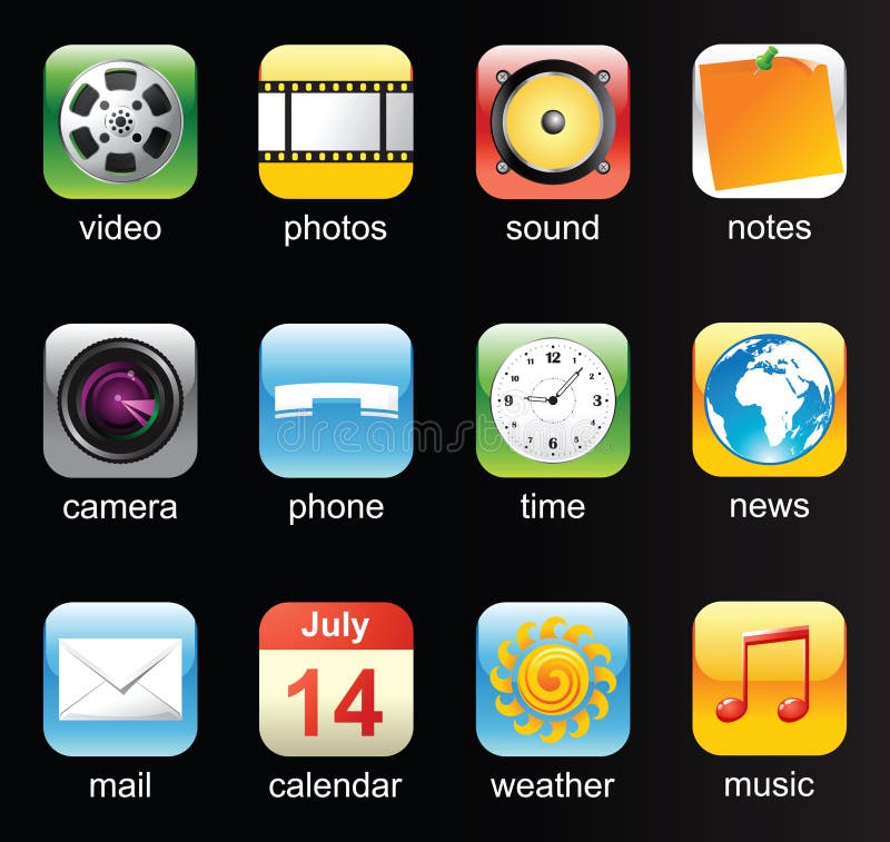 Icons for mobile phone stock vector. Illustration of paper - 17984417