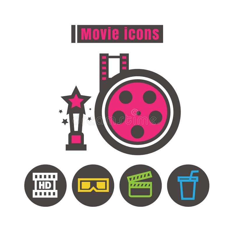 Icons Movie Colour Vector on White Background Stock Vector ...