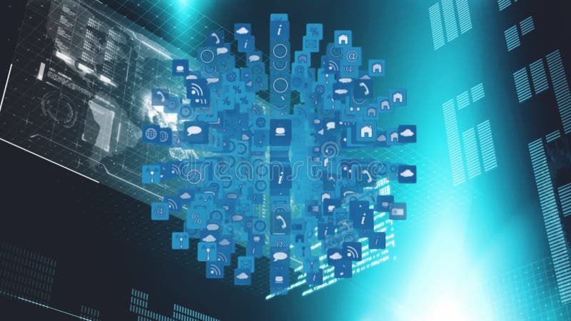 Icons and Network Revolving on Black Background Stock Footage - Video ...