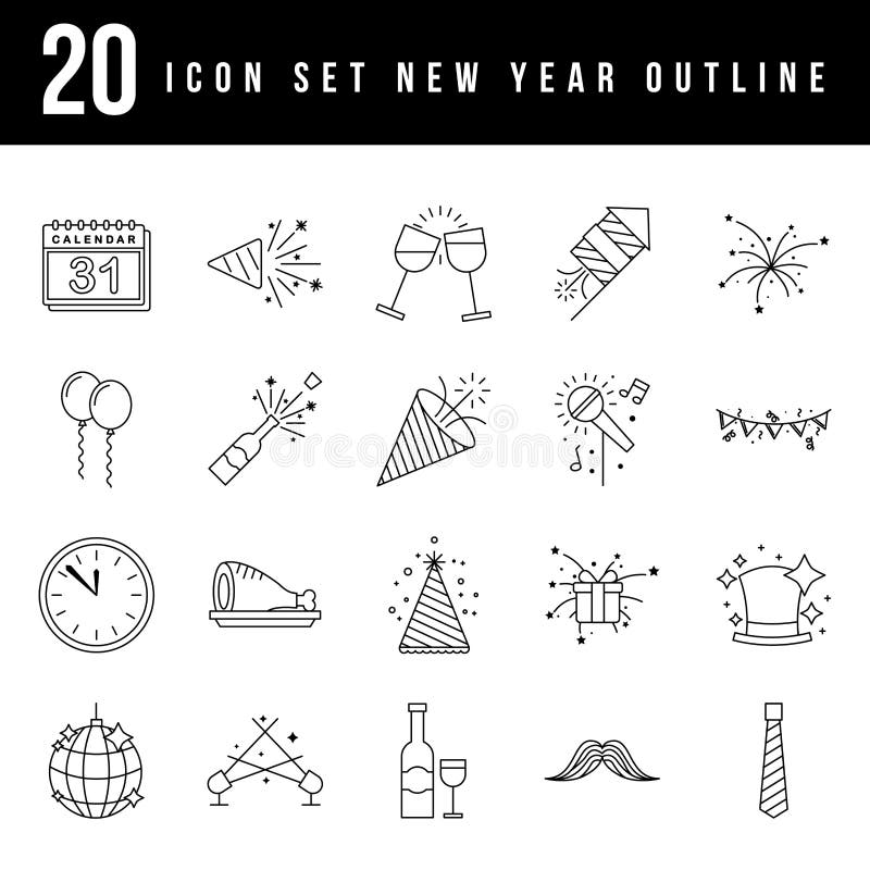 Icons New Year Outline. Vector Stock Vector - Illustration of star ...