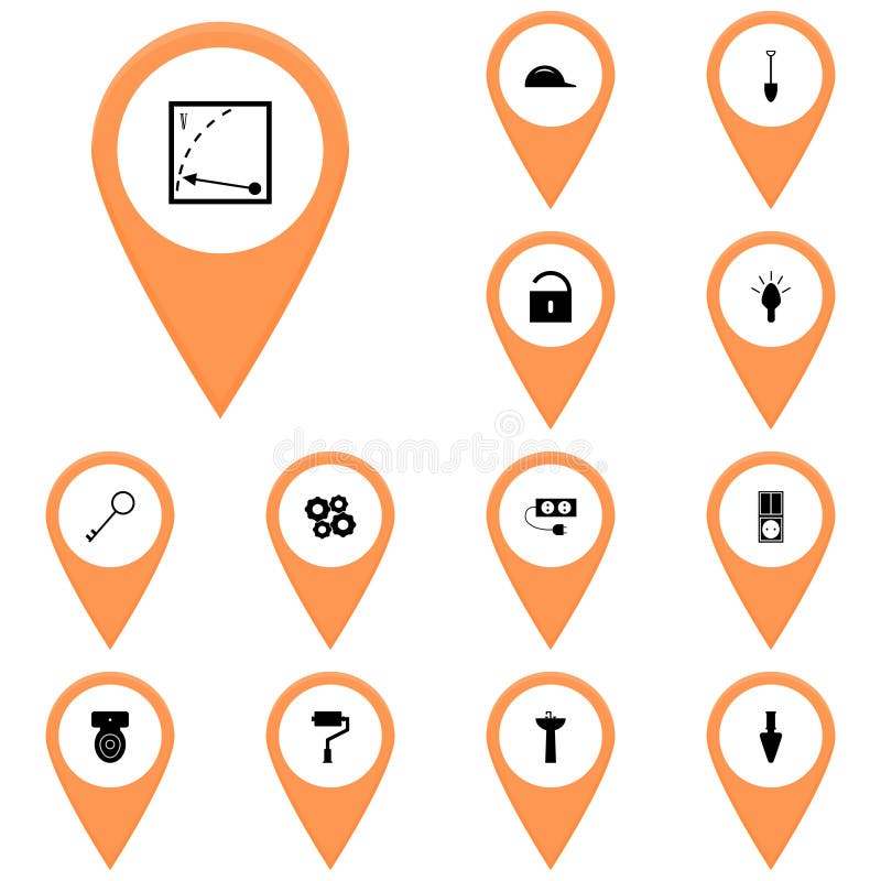 Icons Orange, Callout, Map / Vector Icon Set Instrument/ Icon Voltmeter ...