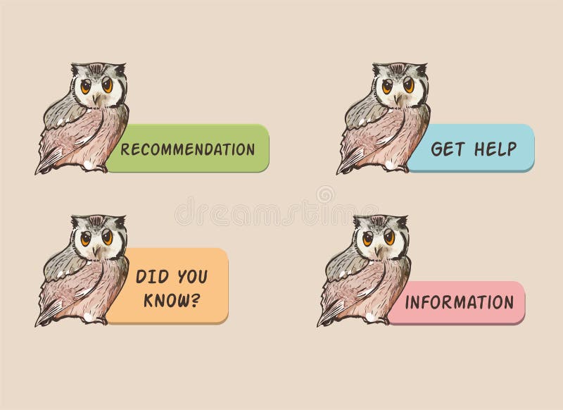 Icons with an Owl. Recommendations, Tips, Get Help Stock Vector ...