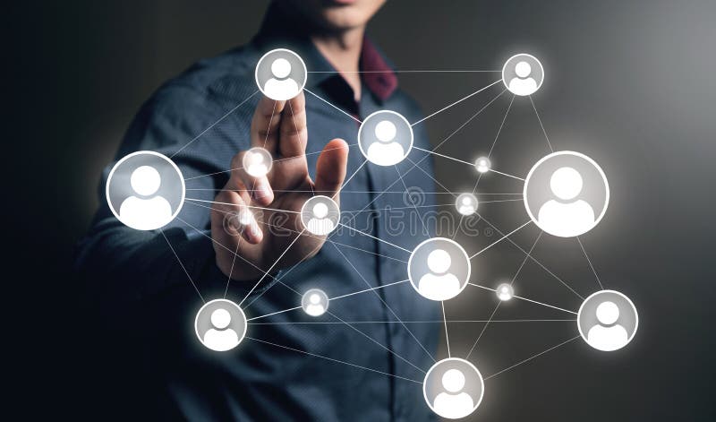 Icons of People Network Connection.Man Clicks on the Screen Stock Photo ...