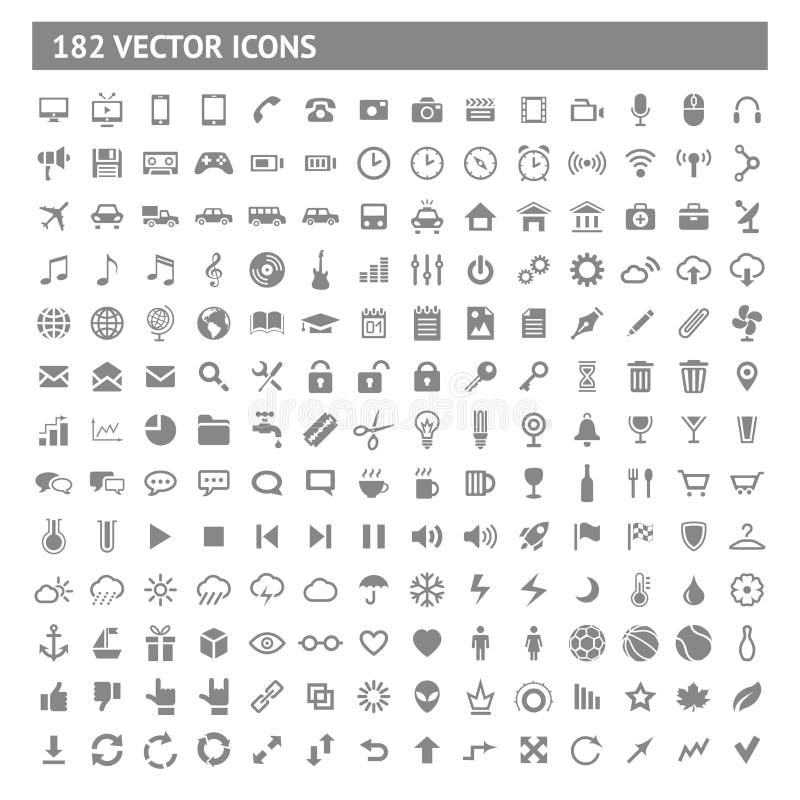 182 Icons and Pictograms Set Stock Vector - Illustration of information ...
