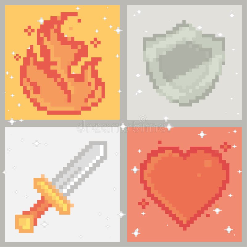 Fire pixel art stock vector. Illustration of burn, spark - 255460400