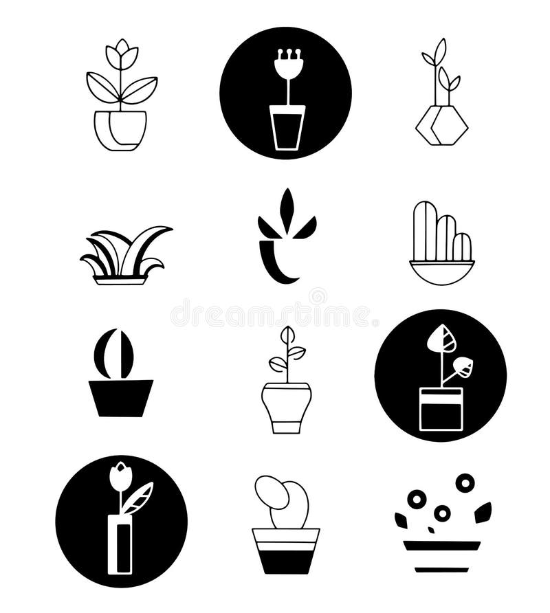 Icons of Plants for Decoration Stock Vector - Illustration of line ...
