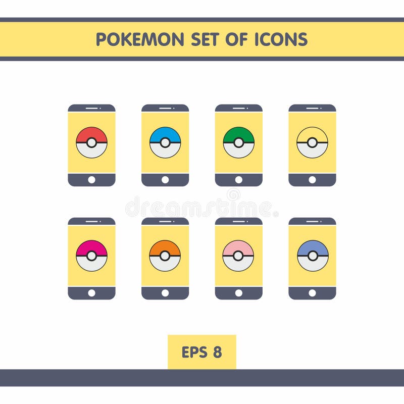 Pokemon icons set editorial stock image. Illustration of connection ...