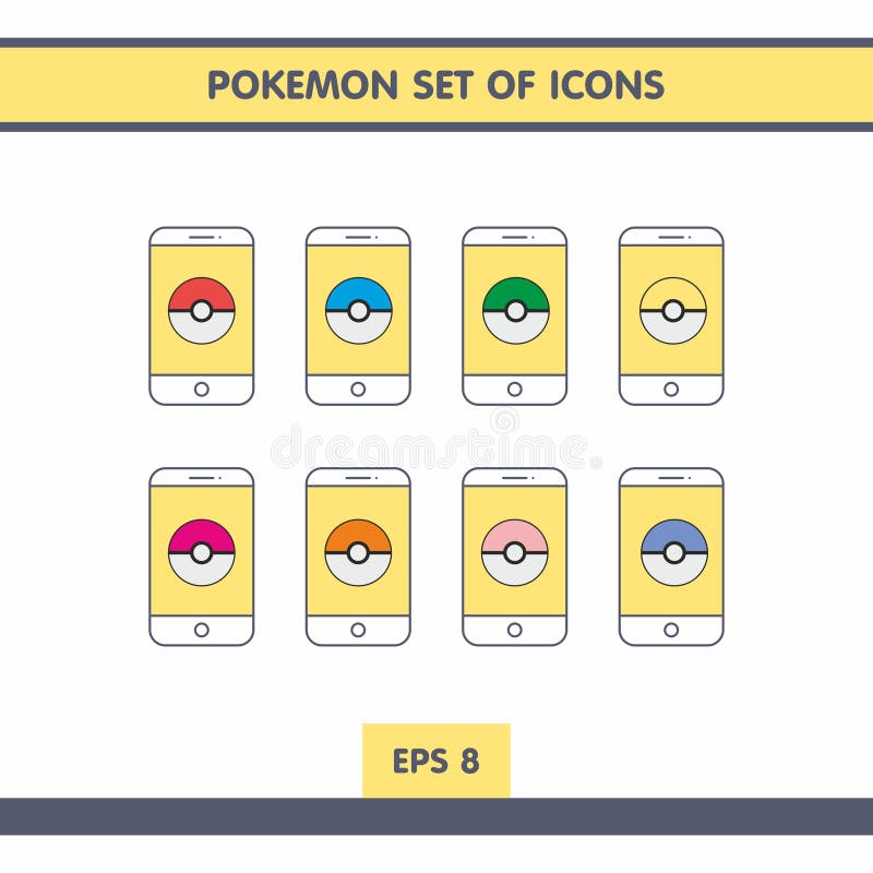 Pokemon icons set editorial stock image. Illustration of connection ...