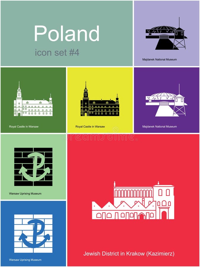 Icons of Poland stock vector. Illustration of text, district - 61855951