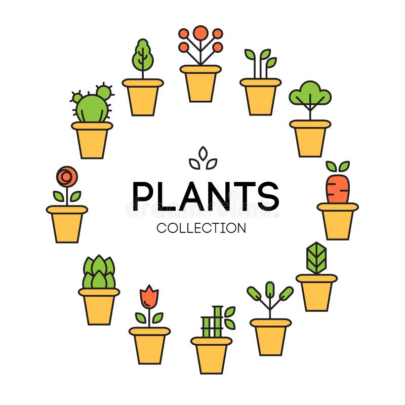 Icons of pot plants garden stock vector. Illustration of concepts ...