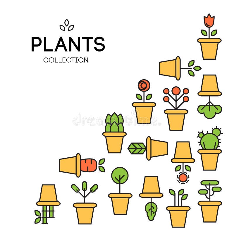 Icons of pot plants garden stock vector. Illustration of bonsai - 79506690