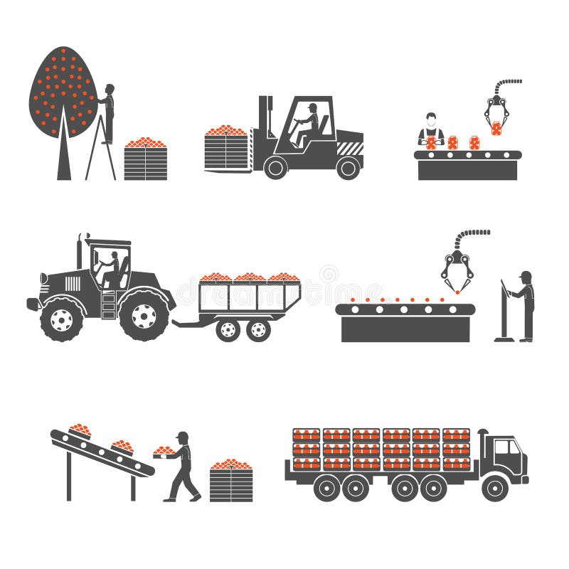 Icons Processing of Agricultural Production Stock Vector - Illustration ...