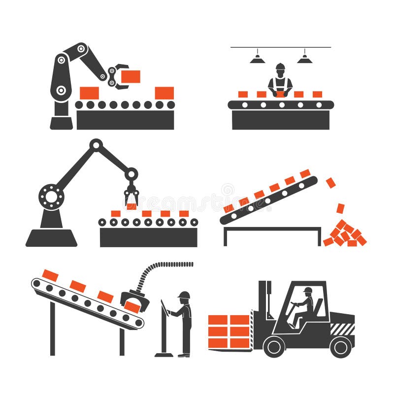 Icons Production Lines of the Conveyor Stock Vector - Illustration of ...
