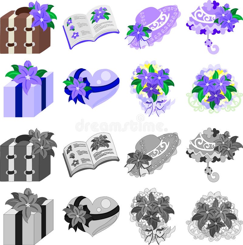 The Icons of Purple Flower Objects Stock Vector - Illustration of ...
