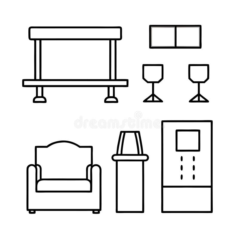 Icons for Reception Area Furniture Design Stock Vector - Illustration ...