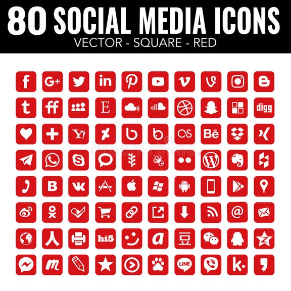 Red Vector Square Social Media Icons - for Web Design and Graphic ...
