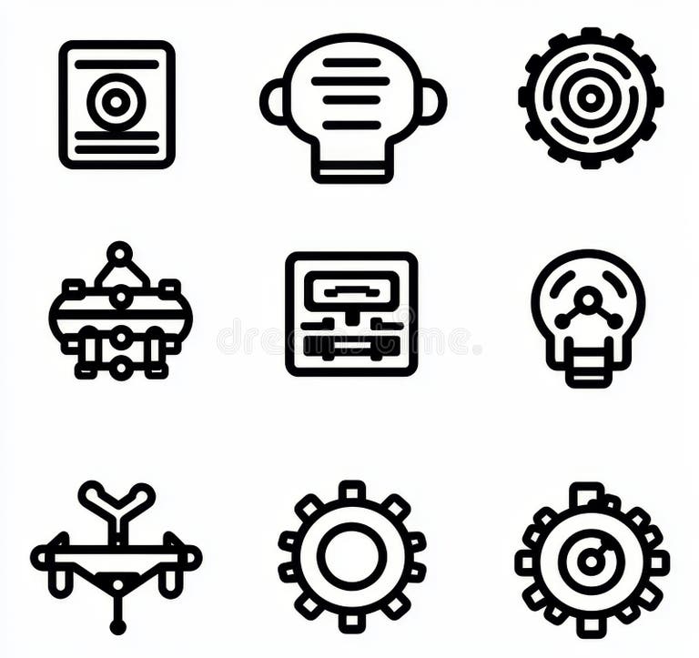 Icons Related To Stocks, Machine Learning Techniques, a Smart Robot, Cloud Computing Services ...