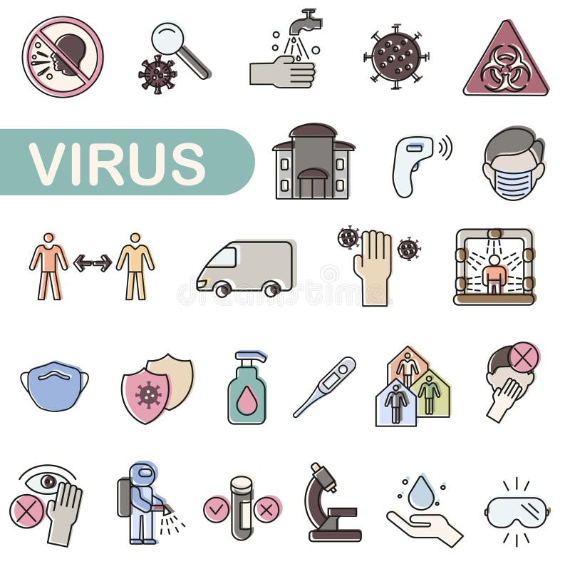 Icons Related To Virus and Its Treatment. Virus Prevention Stock ...