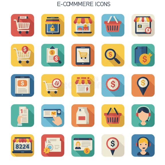 Icons Representing E-commerce-related Themes in a Grid Layout. Stock ...