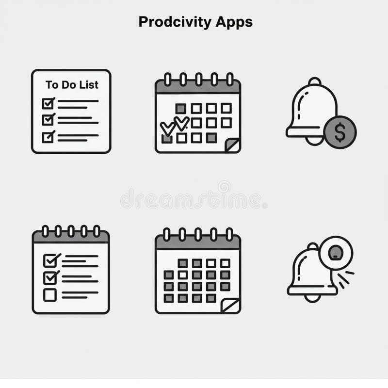 Icons Representing Productivity Apps. Includes a To-do List with ...